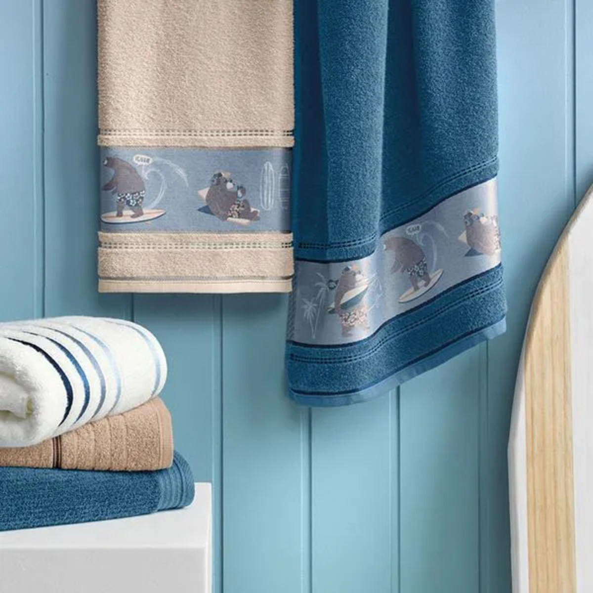 Toalha de Banho Infantil Fio Cardado Surf Índigo - Karsten - Fretta Home